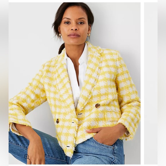 Ann Taylor | Jackets & Coats | Nwot Ann Taylor Yellow Plaid Fringe ...